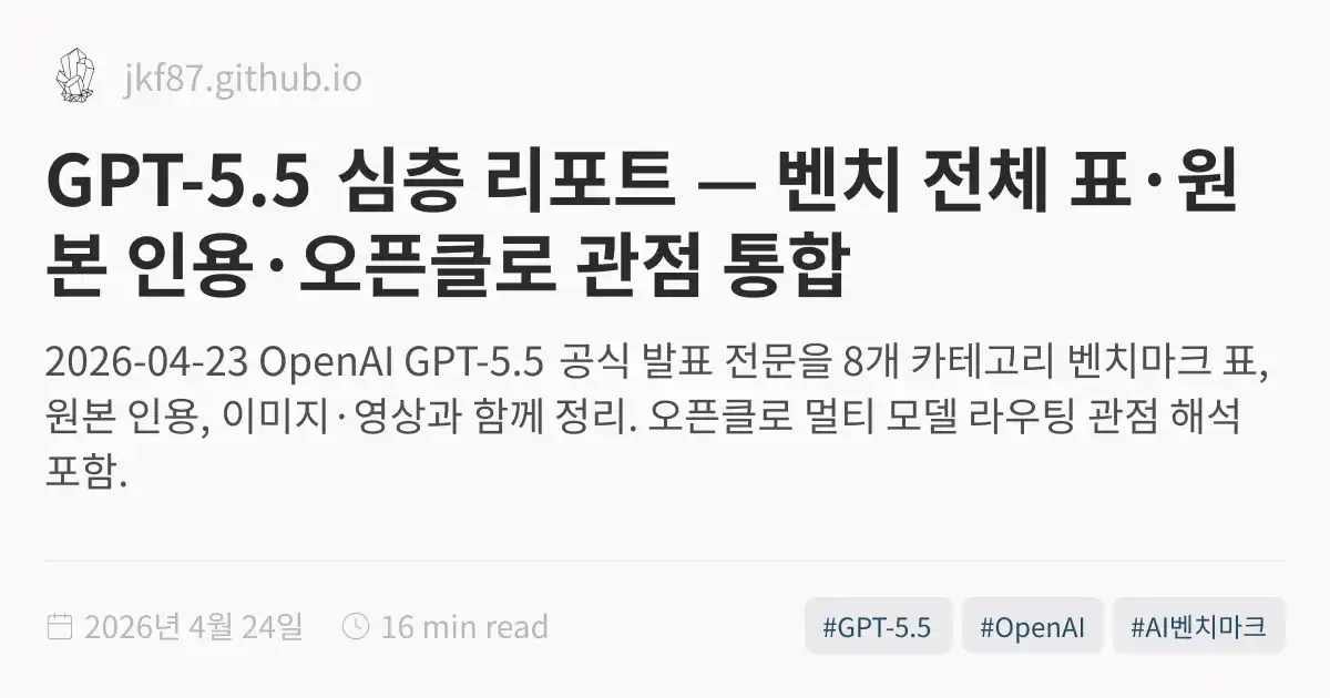 GPT-5.5 심층 리포트 — 벤치 전체 표·원본 인용·오픈클로 관점 통합